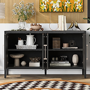 Merax Wood Sideboard Buffet Cabinet with Storage, 4 Door Farmhouse Cupboard w/Adjustable Shelves, Console Table for Kitchen, Dining/Living Room, Black