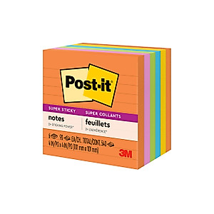 Post-it Super Sticky Notes, 4 in x 4 in, 6 Pads, 2x the Sticking Power, Energy Boost Collection, Bright Colors, Recyclable (675-6SSUC)