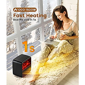 COSYAIREY Space Heater Fireplace, Energy Efficient Space Heater Dynamic Flame Effect, 30% Energy Saving,1s Fast Heating Electric Space Heaters for Indoor Use, Electric Space Heater Tip-Over Protection