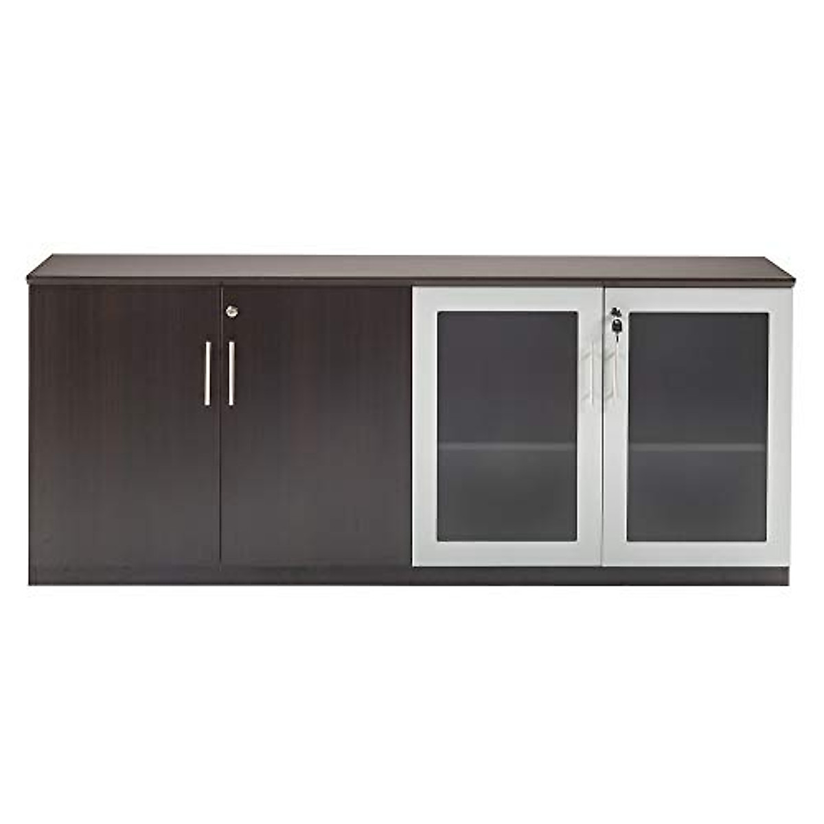 Mayline MVLCLDC Medina Low Wall Cabinet with Wood and Glass Doors, 72"W, Mocha Laminate