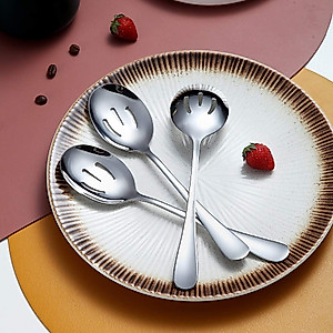 10-Piece Serving Flatware Silverware Set,Stainless Steel Serving Utensil Set,Include Slotted Serving Spoon, Serving Spoon, Cake Server, Serving Fork, Soup Ladle (Silver)