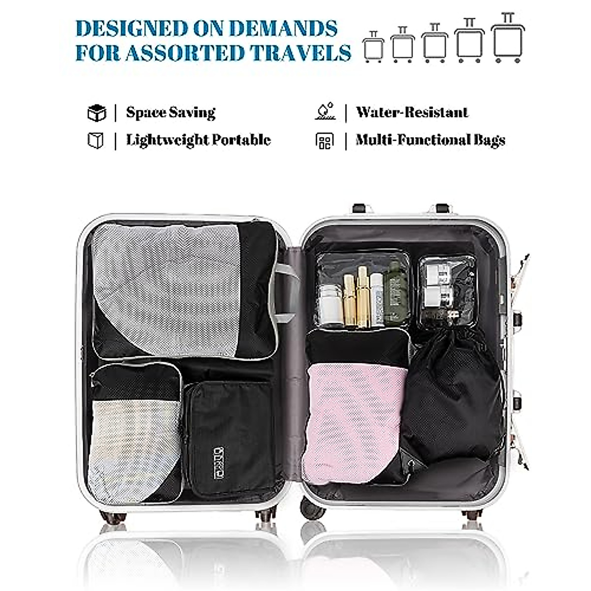 Instraella Compression Packing Cubes for Suitcases, 11 Set Packing Cubes Travel Accessories With 3 Compressible Packing Cubes, Travel Makeup Bag, Shoe Bag, Cable Organizer Bag For Carry On Luggage