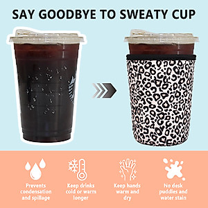 3 Pack Reusable Iced Coffee Sleeves - Xumbtvs Insulator Sleeve for Cold Beverages, Neoprene Cup Holder for Starbucks Coffee, Dunkin Coffee, More(Leopard print)