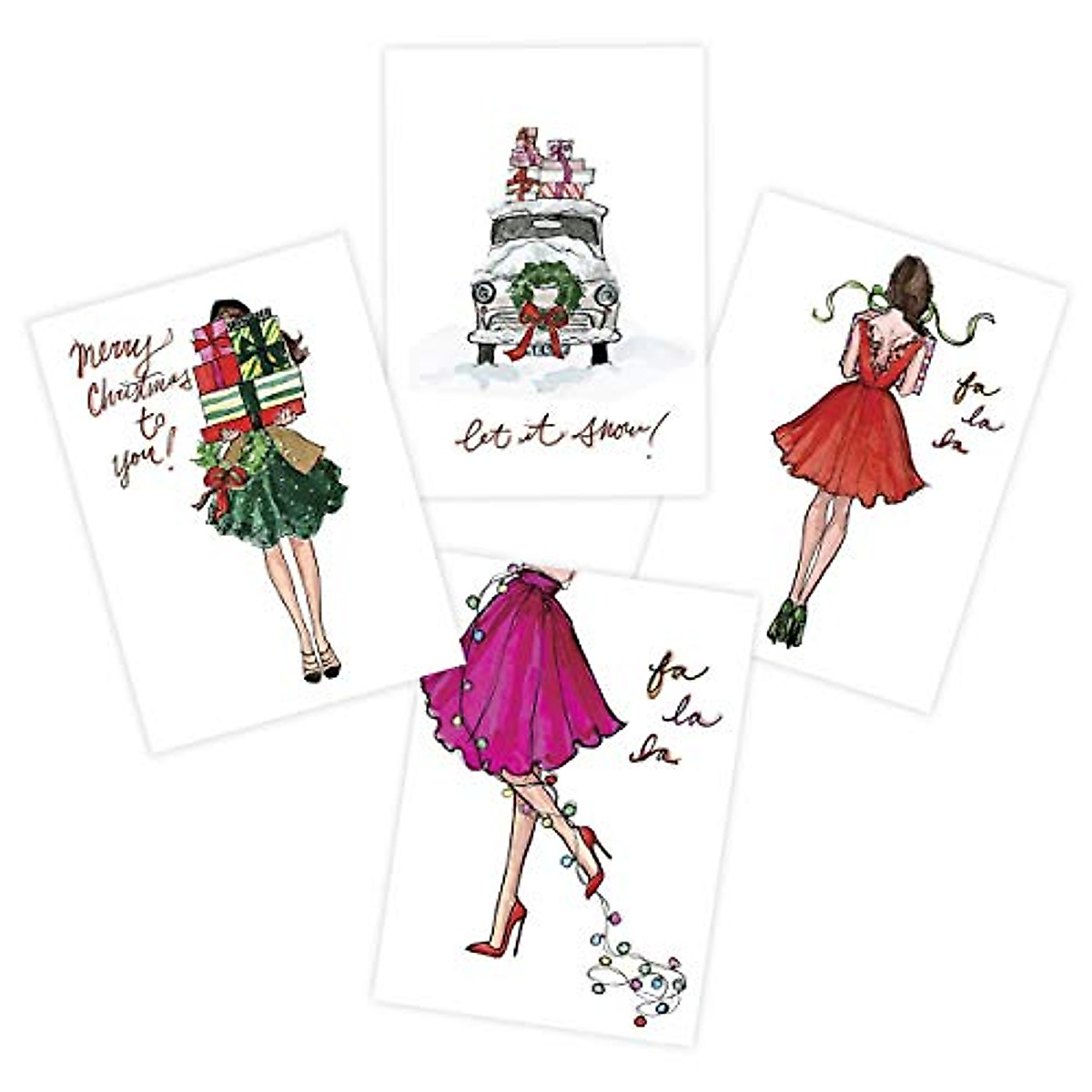 Graphique Chic Xmas Holiday Cards | Pack of 20 Blank Cards with Envelopes | Christmas Greetings | 4 Assorted Designs with Glitter Accents | Boxed Set for Personalized Notes | 4.25" x 5.875"