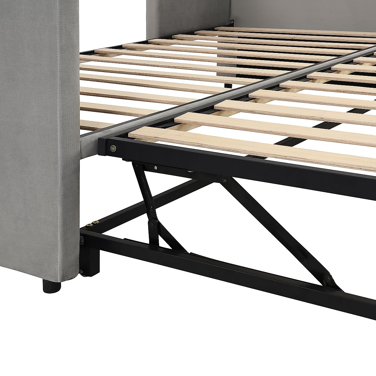 CITYLIGHT Velvet Extendable Daybed Frame Twin to King Design, Twin Daybed with Pop up Trundle, Upholstered Sofa Bed Daybed with Wood Slat Support for Bedroom, Living Room, Gray