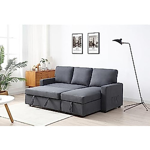 uhome Upholstered Sleeper Sofa with USB Ports sectional Couch Reversible Sofabed, Full XL, Black