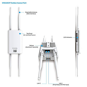 EnGenius Technologies ENS620EXT Wi-Fi 5 AC1300 2x2 Dual-Band Outdoor Access Point/Range Extender/Bridge Features IP55 Rated Housing, 24V PoE Injector, MU-MIMO, Detachable SMA Antennas