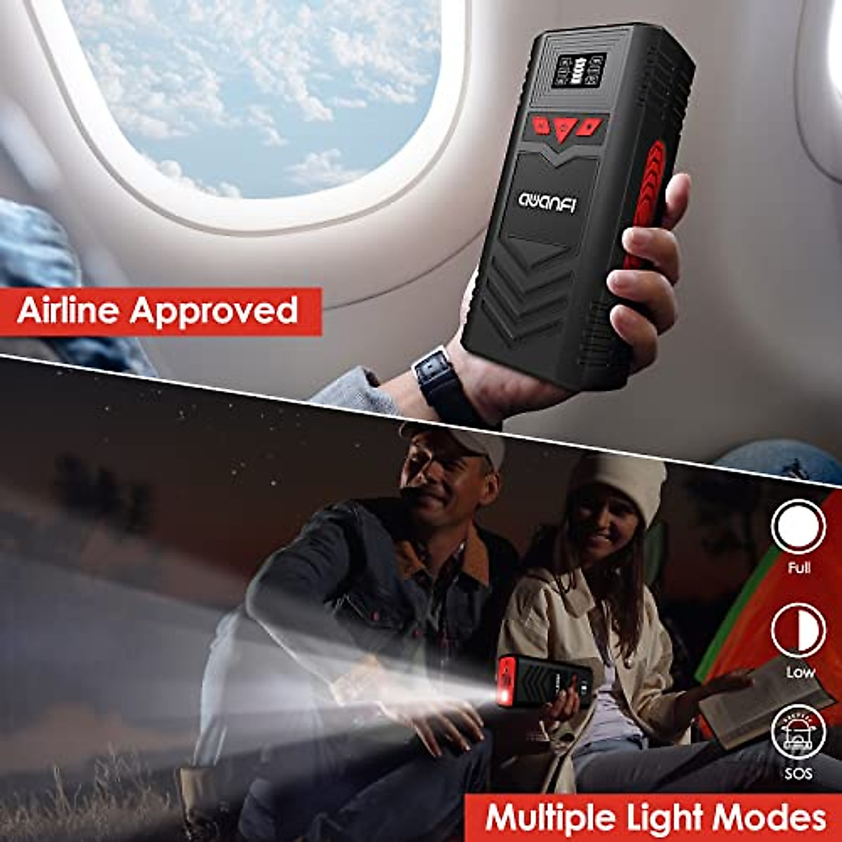 AWANFI Portable Laptop Charger with AC Outlet, 97Wh/100W Laptop Power Bank 27000mAh External Travel Battery Pack with LED Flashlight for Tablet,MacBook Pro, Notebooks, Smartphone