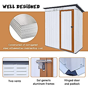 Storage Sheds, 5x3 FT Outdoor Storage Shed, Galvanized Metal Garden Small shed with Lockable Door, Tool shed with sloped roof and Vents, Bike shed That can Store Small Bicycles and Life Miscellaneous