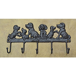 Lulu Decor, Cast Iron 5 Dog Key Hooks, Ideal for Dog Lovers (Antique Black)