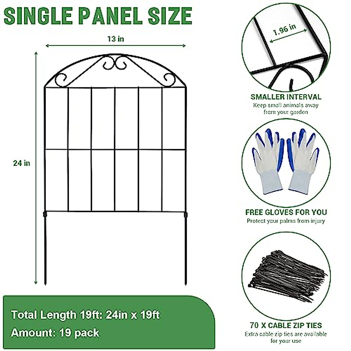 COLRASN Decorative Garden Fence, 19 Pack Garden Fence Border, Total 19ft (L) x 24in (H) Outdoor Metal Garden Edging Fence, Flower Bed Fencing for Landscape Patio, Plant, Outdoor Decor, Arched