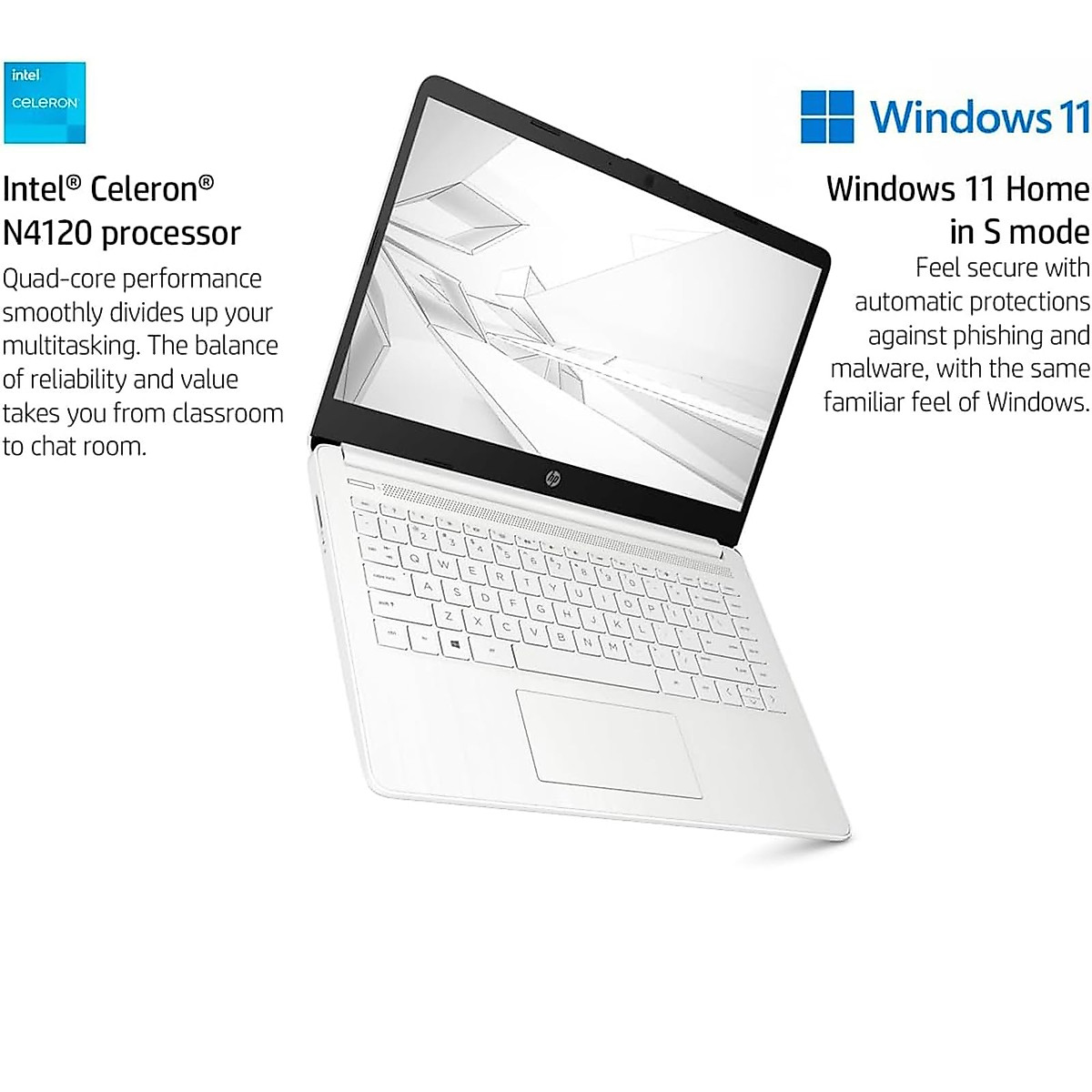 HP 14inch Laptop Windows 11-32GB RAM - 192GB Storage - Quad-core Intel Celeron N4120 - USB C - SD Card Reader - Long Battery Life - Fast Charge - Wireless WiFi 5 - HDMI - School Laptop -Microsoft365