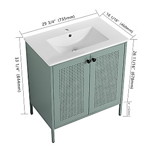 San Merah 30 Inch Bathroom Vanity with Sink Combo,Floor-Mounted Bathroom Vanity with Soft Close Doors&Adjustable Shelf,Modern Freestanding Bathroom Vanity with Top Basin & Storage Cabinet,Green