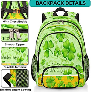 St. Patrick's Day Shamrocks Bookbag School Backpack Teens Girls Boys Schoolbag Shoulder Computer Hiking Gym Travel Casual Travel Daypack