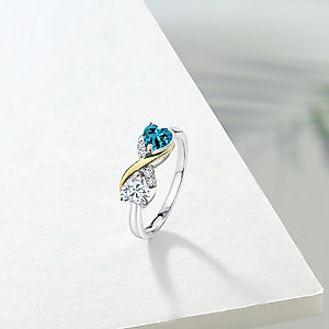 925 Silver and 10K Yellow Gold London Blue Topaz and Forever Classic Moissanite from Charles & Colvard Women Ring (1.09 Cttw, Heart Shape, Available in size 5, 6, 7, 8, 9)