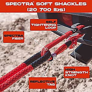Miolle Kinetic Recovery Rope kit (Firecracker RED, 3/4" x20') - Heavy Duty Offroad Snatch Strap - Includes 2 Soft Shackle for UTV, ATV, Truck, Car, Jeep, Tractor - Ultimate Elastic Straps Towing Gear