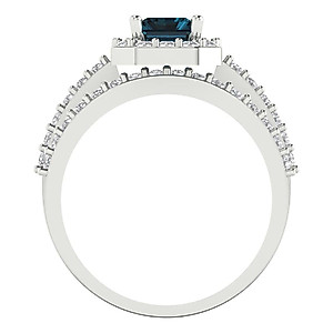 Clara Pucci 2.20ct Emerald Cut Halo Solitaire London Blue Topaz Engagement Promise Anniversary Bridal Ring Band set 14k White Gold 4.5