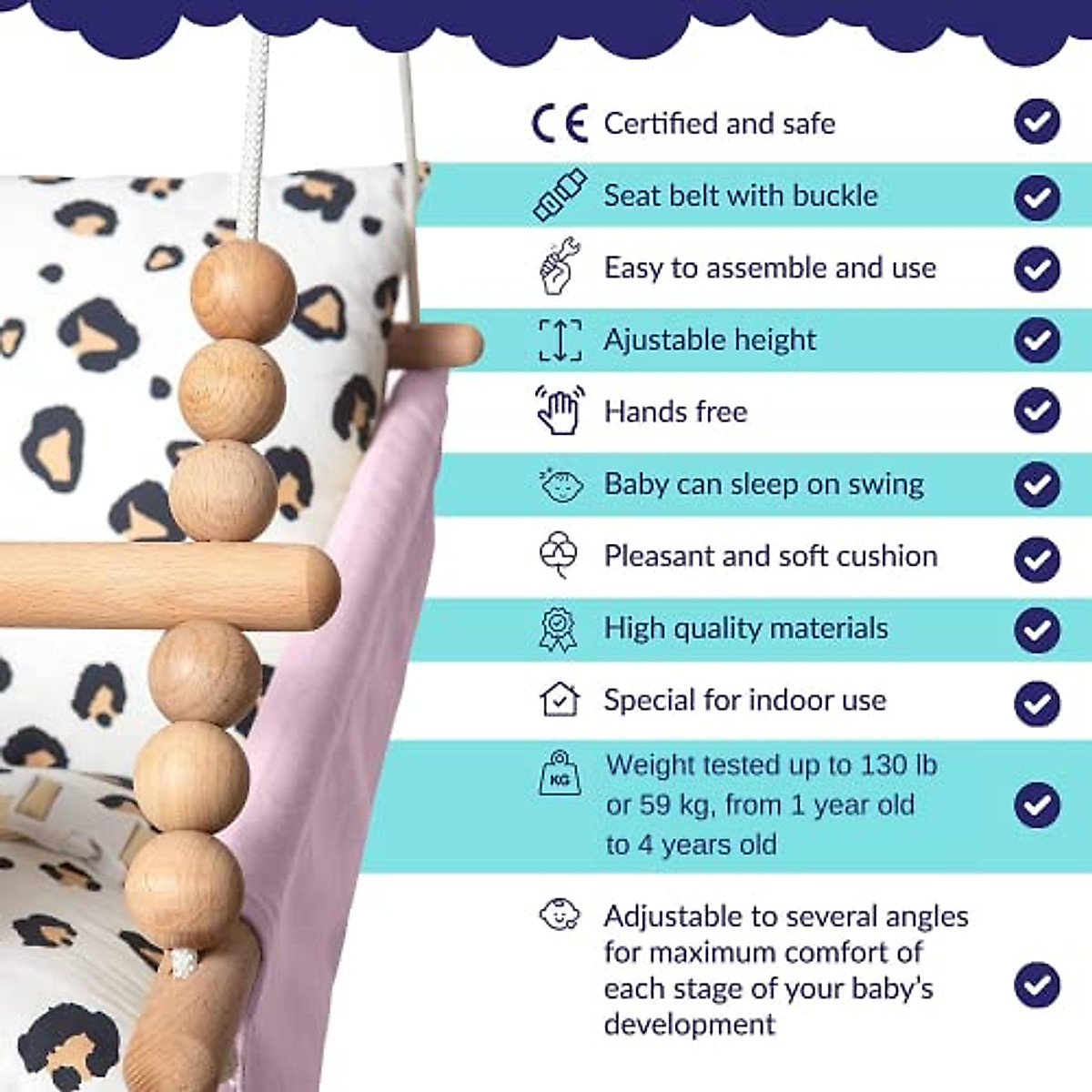 Outdoor and Indoor Baby Hammock Swing Seat by Frobel - Canvas Boho Hanging Baby Swing for Baby to Toddler 1 Year to 4 Years Old, Hanging Kit and Anchor Included, Safe and Secure, Pink