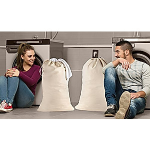 Cotton Laundry Bag, 2 Pack - 24" x 36" - Sturdy, 100% Cotton, Locking Drawstring Closure for Easy Carrying, Perfect Laundry Bag for College Students Living in Dorms, and Sorting Laundry at Home.