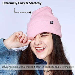 Joywant Knit Beanie Hats for Men Slouchy Acrylic Guys Women Winter Hat Skull Caps All Season Cuffed Unisex Beanies (Pink)