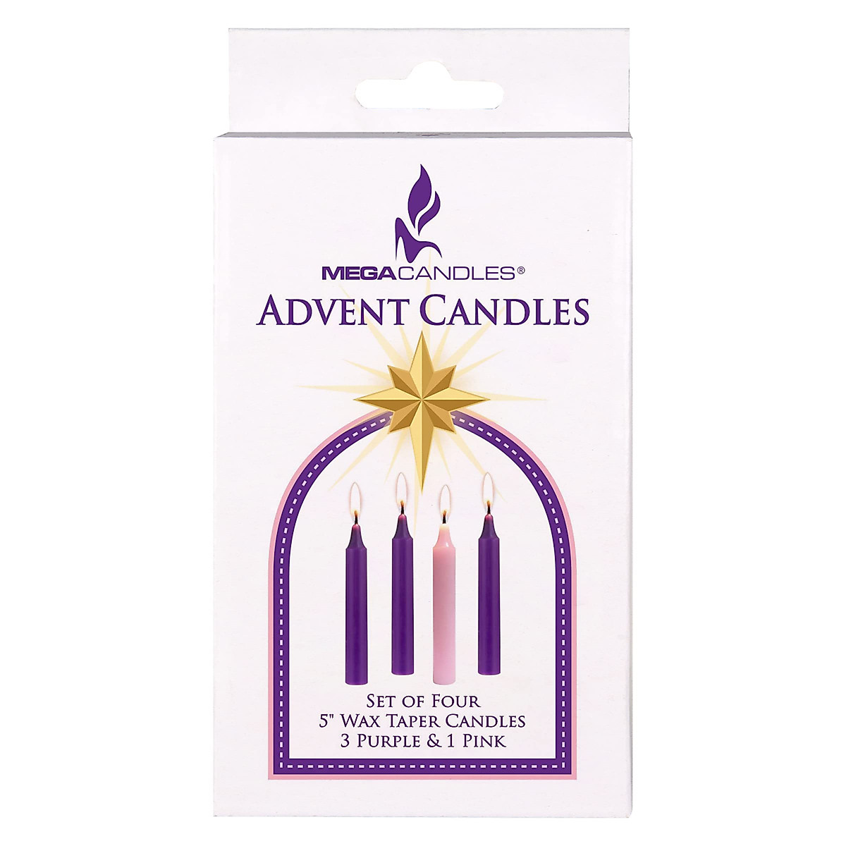 Mega Candles 4 pcs Unscented Christmas Advent Candles Set, Hand Poured Premium Wax Taper Candle 5 Inch x 3/4 Inch, Holidays, Celebrations, Devotional, Church, Wreath, Party, Gifts