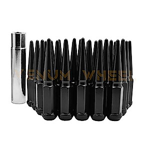 Venum wheel accessories 20 Pc +1 Key - Black Solid Spike Lug Nuts | 1/2"-20 Thread | 4.5" Tall | Works with Chevrolet GMC C10 K10 1/2 Ton Trucks K5 Blazer Jimmy - Aftermarket Wheels