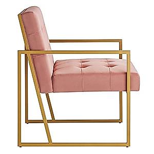 24KF Modern Blush Velvet Button Tufted Accent Chair with Golden Metal Stand, Decorative Furniture Chairs for Living Room Bedroom - Blush