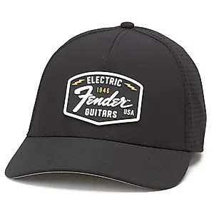 AMERICAN NEEDLE Fender Guitar Super Tech Valin Adjustable Snapback Baseball Hat, Black (23004A-FEND-BLK)