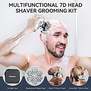 Head Shaver 7D, kensen 6-in-1 Upgrade Head Shavers for Bald Men, Detachable Electric Razor with Beard Nose Hair Trimmer, Waterproof Wet/Dry Mens Grooming Kit, LED Display, USB Rechargeable, Gift Trave