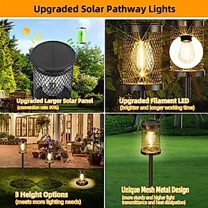 Adecorty Solar Pathway Lights Outdoor 4 Pack Solar Lights Outdoor Waterproof Super Bright Filament LED Mesh Metal Outside Path Lawn Patio Walkway Yard Garden Decor, Gifts for Mother's Day