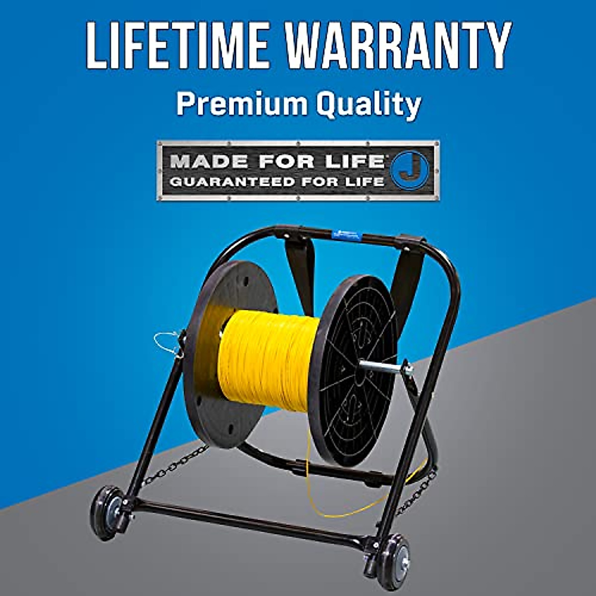 Jonard Tools CC-2721WS High Durability Steel Cable Caddy with Wheels and Pull Strap, Holds Cable Reels Up to 20” Diameter and 100 lbs Capacity,Black