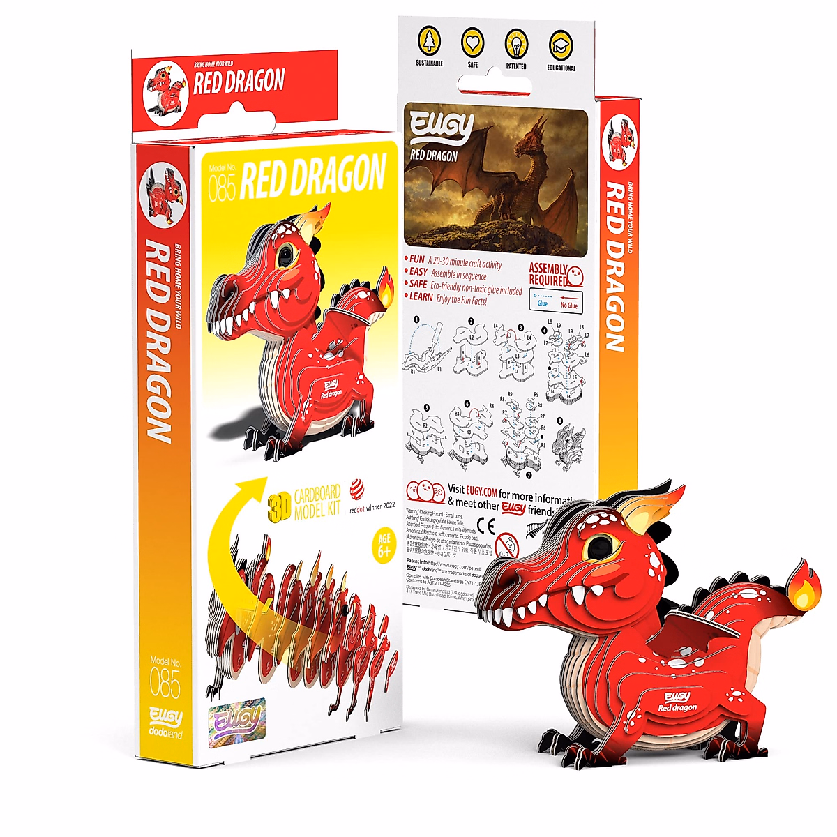 Eugy Red Dragon 3D Puzzle, 24 Piece Eco-Friendly Educational Toy Puzzles for Boys, Girls & Kids Ages 6+