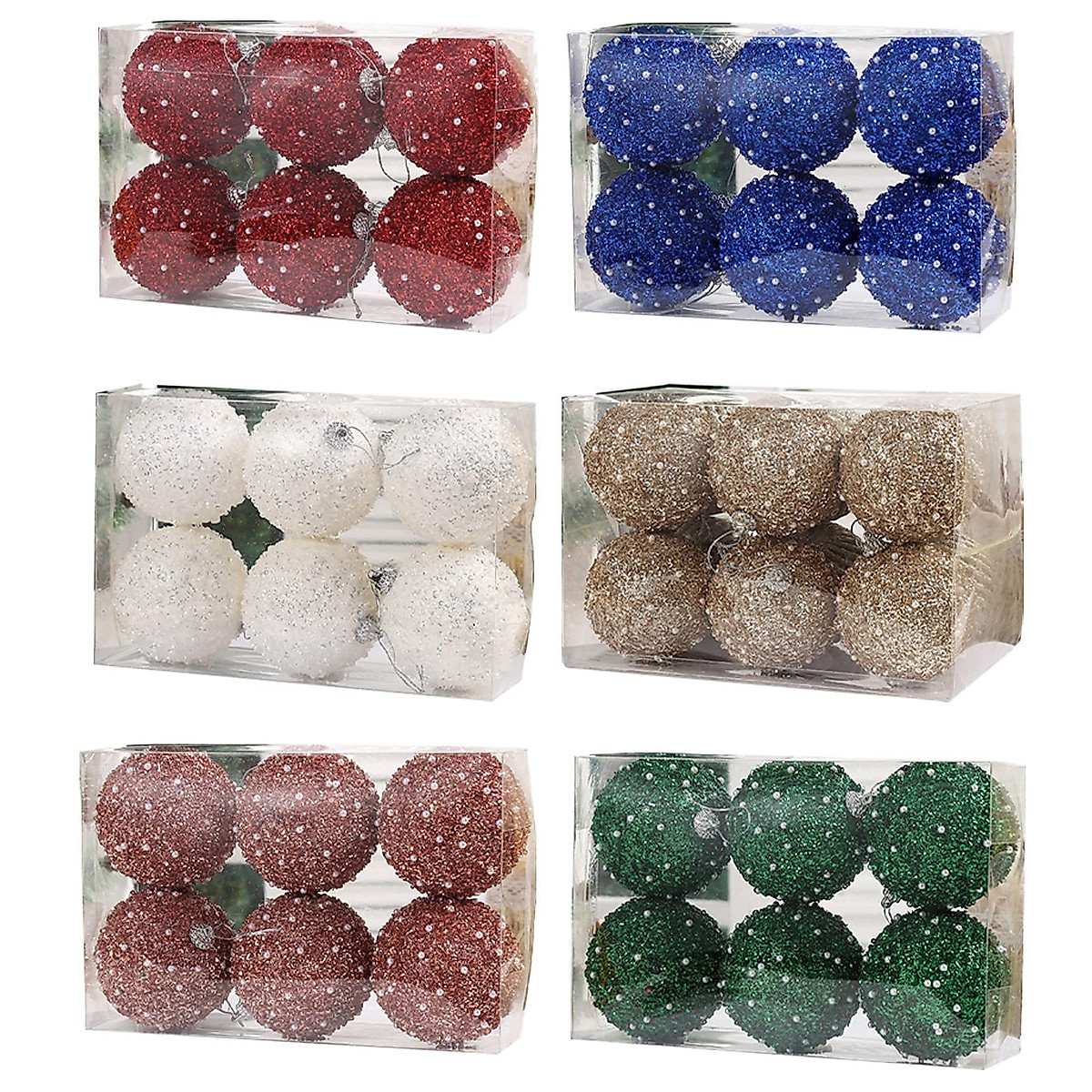 QAZIUY 6Pcs Christmas Balls Ornaments for Xmas Tree Christmas Tree Accessories 3.14" Christmas Ball Design Holiday Party Christmas Tree for Christmas, Holiday, Wreath & Party Decorations