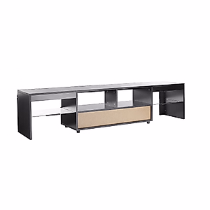 MMT Furniture Designs Ltd TV Console, TV Stand Cabinet 78" Long for 55 65 75 90 inch TV Screens – Entertainment Centre Desk with Lights - Media Shelf – Black