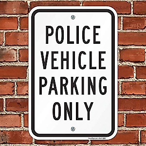 SmartSign - K-4470-AL-12x18 "Police Vehicle Parking Only" Sign | 12" x 18" Aluminum Black on White