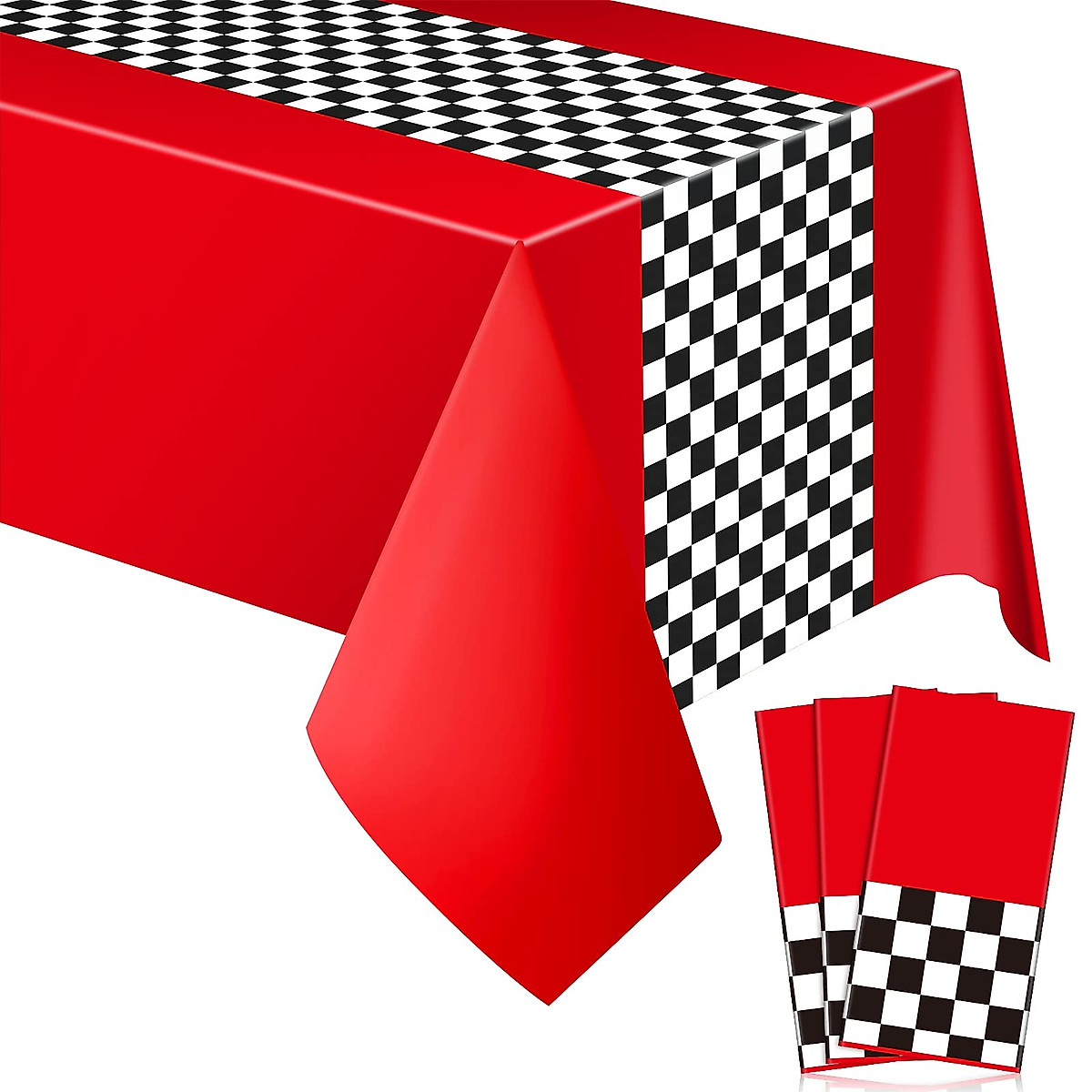Irenare Car Birthday Party Supplies Racing Party Decorations Road Tablecloth Racetrack Table Runner Table Covers for Kids Boy Car Theme Birthday Party, 54 x 108 Inch (Red,2 Sheets)