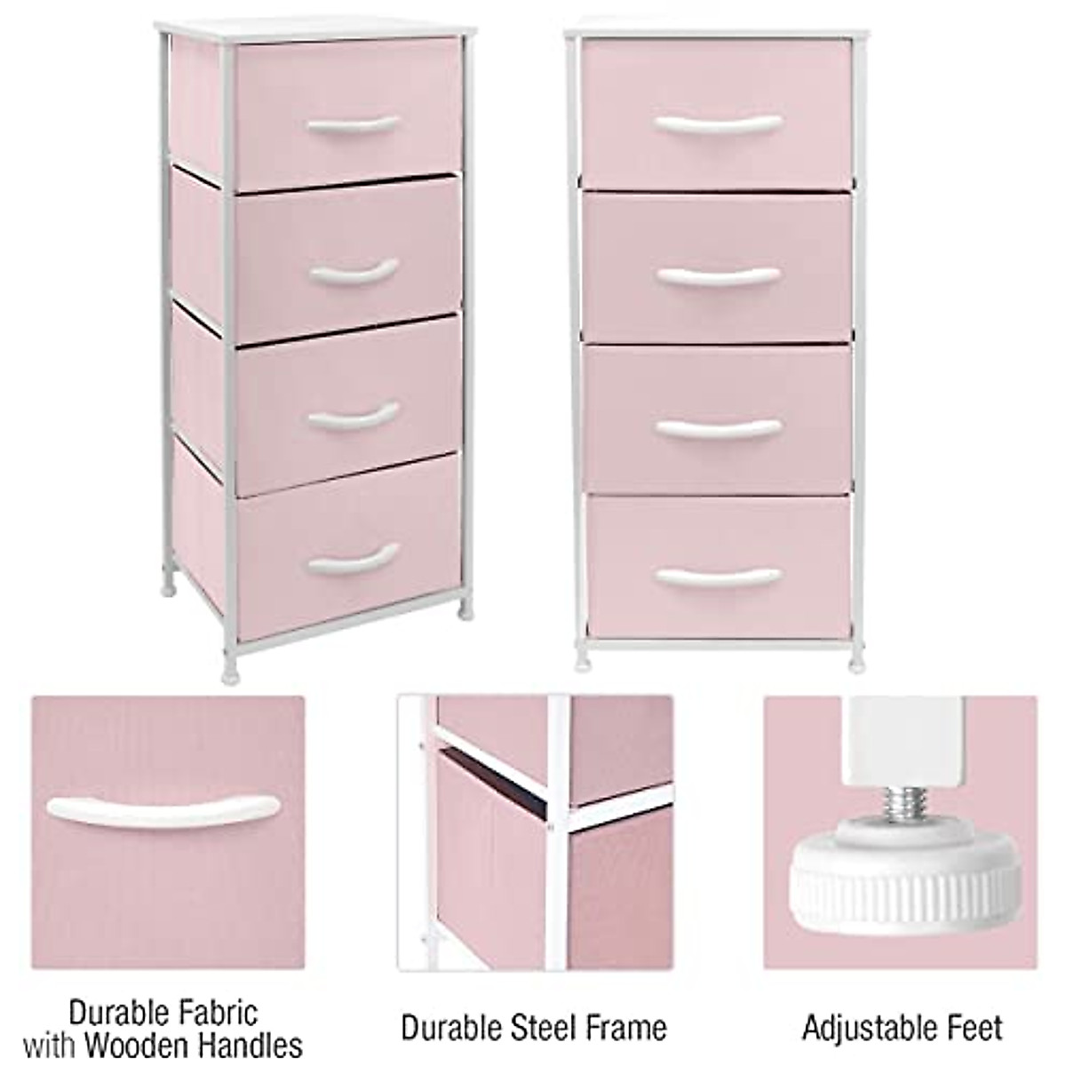 Sorbus Dresser Storage Tower, Organizer Drawers for Closet Boys & Girls Bedroom, Bedside Furniture, Chest for Home, College Dorm, Steel Frame, Wood Top, Fabric Bins(Pink)