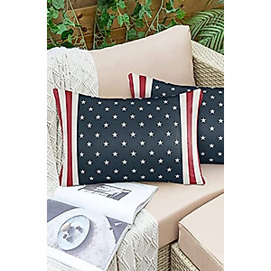 Lumbar Pillow Covers 12 x 20 Inches, 4th of July Waterproof Pillow Protector Set of 2 Throw Pillowcases, Independence Day Patriotic Star Red Line Rectangle Cushion Covers for Patio/Tent/Couch/Garden