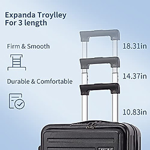 TydeCkare 20 Inch Carry On Luggage with Front Zipper Pocket, 45L, Lightweight ABS+PC Hardshell Suitcase with TSA Lock & Spinner Silent Wheels, Convenient for Business Trips, Black