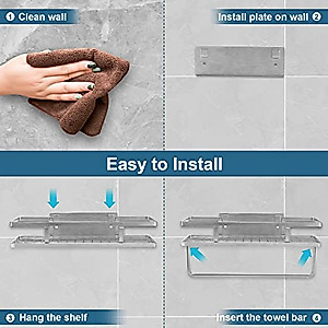 LKKL Shower Caddy Shelves - 5 in 1 Shower Shelf Bathroom Accessories - Bathroom Shelves Wall Mounted Shower Rack Organizer 2 Pack Basket Shelf, 2 Hooks, 1 Towel Holder(Brushed Nickel)