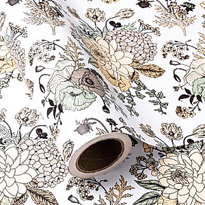 WRAPAHOLIC Floral Wrapping Paper - Mini Roll - 17 Inch X 33 Feet - Pearlized Vintage Floral Wedding Wrapping Paper for Birthday, Bridal Shower, Baby Shower