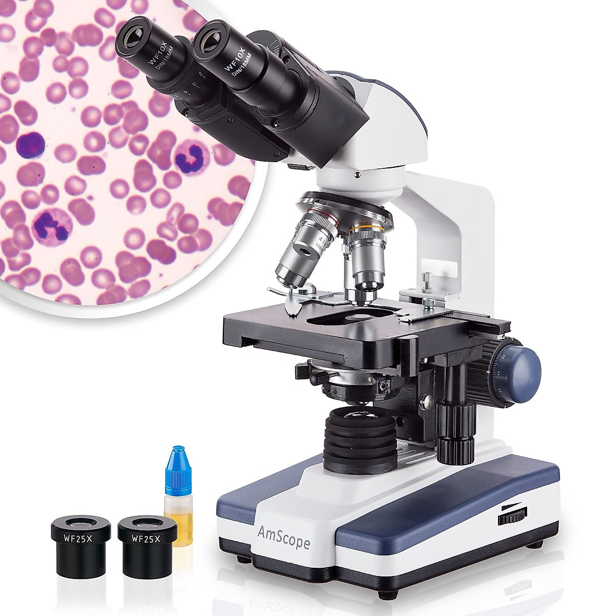 AmScope B120A Siedentopf Binocular Compound Microscope, 40X-1600X Magnification, Brightfield, LED Illumination, Abbe Condenser, Double-Layer Mechanical Stage