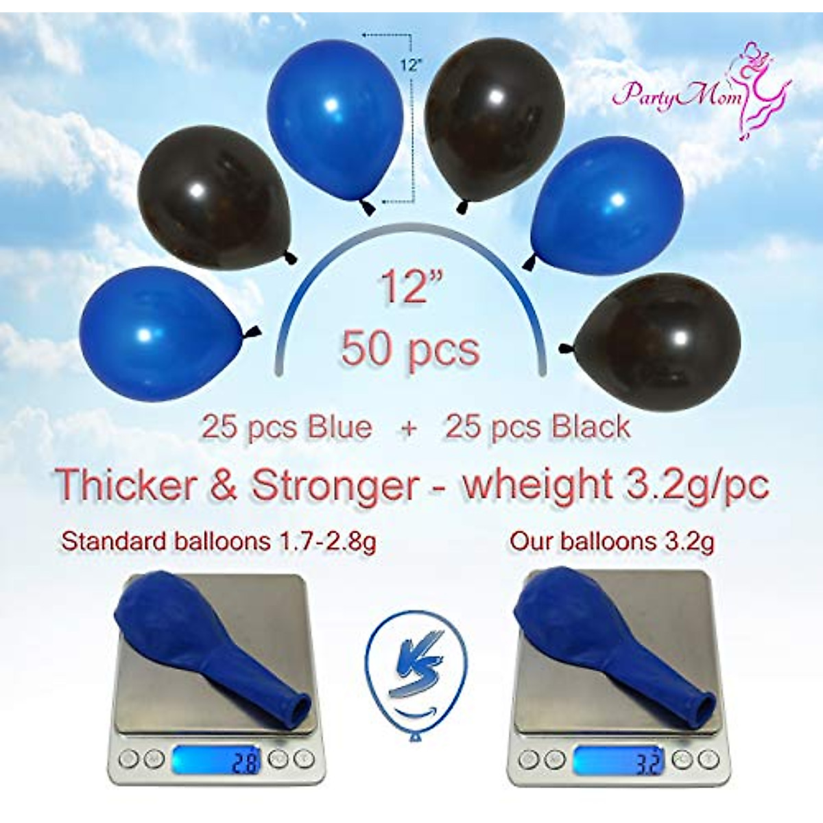 Blue and Black Latex Balloons + DIY Garland Kit - 12 Inch 50pcs