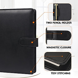 Toplive A5 Notebook Binder 6 Ring Refillable Binder, PU Leather Planner Binder Personal Budget Binder Organizer Cover with Magnetic Closure for A5 Filler Loose Leaf Paper, Matte Black