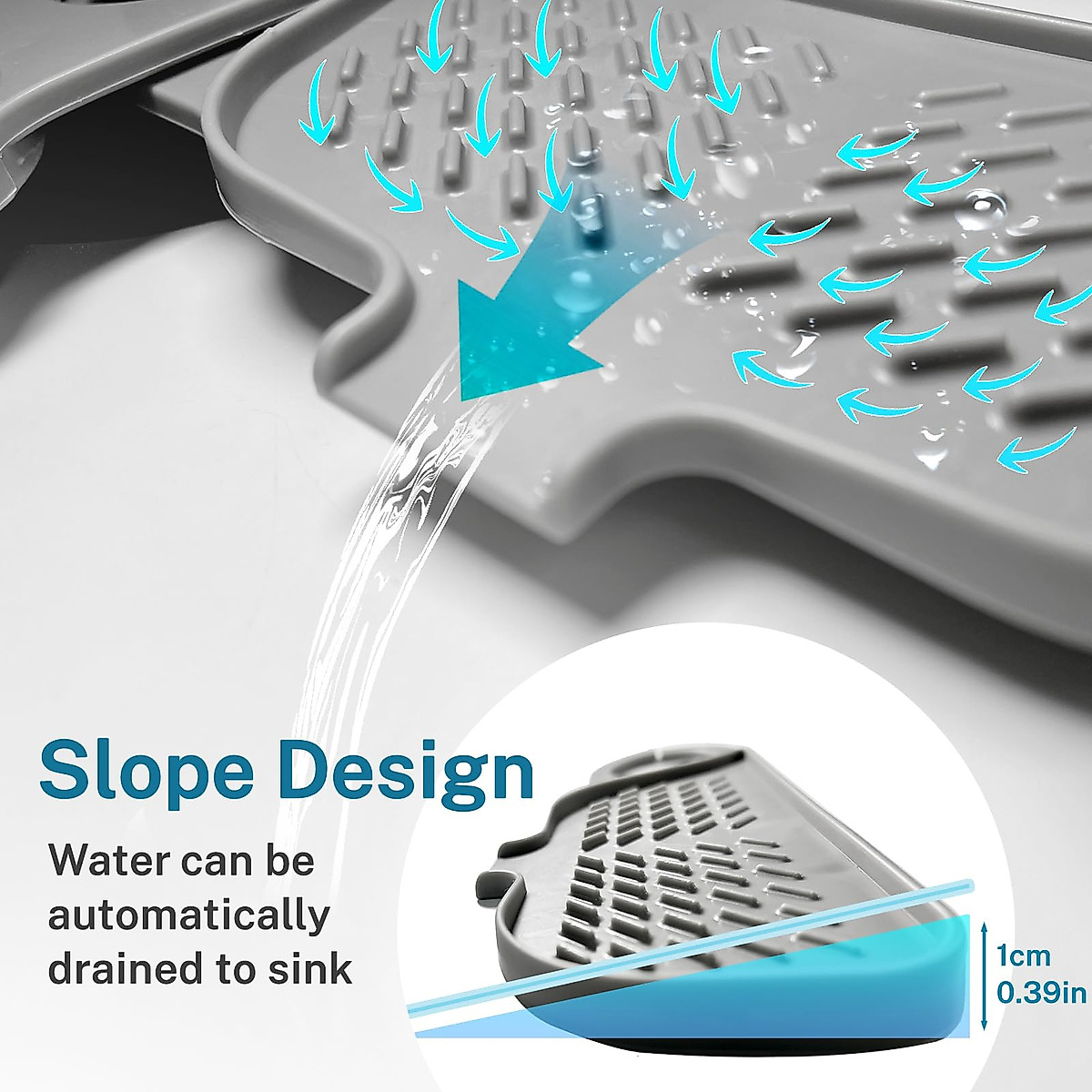 Daily Treasures 2-Pack Rotatable Silicone Faucet Splash Guard, 5° Large Slope Sink Splash Guard, (9.64"x3.9") Splash Guard for Sink Faucet Mat for Bashroom Kitchen Sink (Grew)