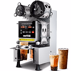 WantJoin Cup Sealing Machine - Full Automatic Cup Sealer Machine 90/95mm, 35.4/37.4in, 500-650 Cups/H Commercial Digital Control LCD Panel Electric Cup Sealer for Bubble, Milk Tea, Coffee, Grey