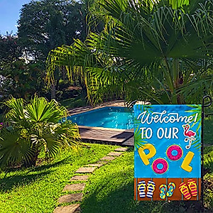 Hollyhorse Welcome to Our Pool Summer Garden Flag, Pool Flag for Outdoor Decorations 12x18 Inch Double Sided