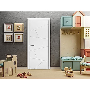 Solid French Door 18 x 80 inches | Planum 0990 Painted White | Single Regular Panel Frame Trims Handle | Bathroom Bedroom Sturdy Doors