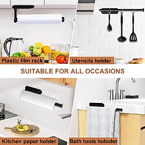 WSZBDY Paper Towel Holder and Wall Hook Set, Wall Mount Paper Roll Holder and Towel Hooks, Self-Adhesive Under Cabinet, Both Available in Adhesive and Screws, for Kitchen and Bathroom