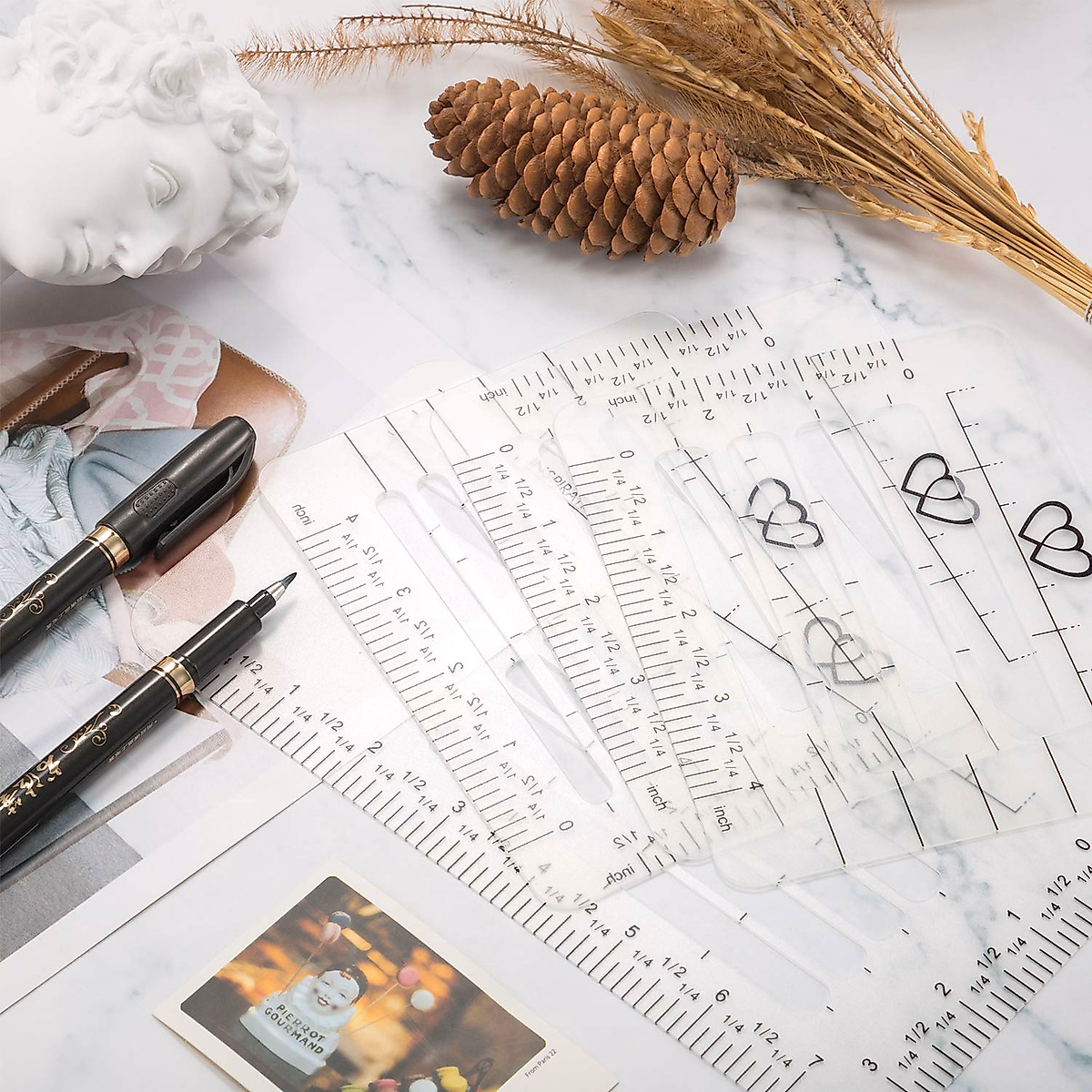 7 Pieces Envelope Addressing Guide 4 Style Addressing Stencil Templates for Envelopes with 2 Size Brush Pens, Making Thank You Card, Festival Cards, Wedding Invitations, Party Invitations